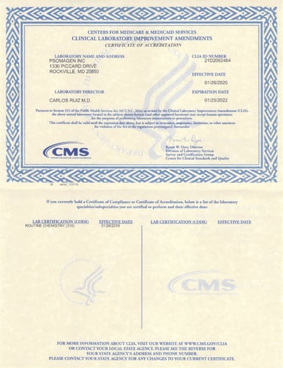 CAP/CLIA Certifications | Psomagen