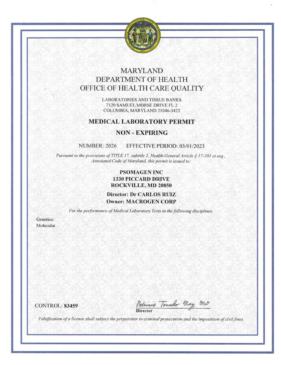 CAP/CLIA Certifications | Psomagen